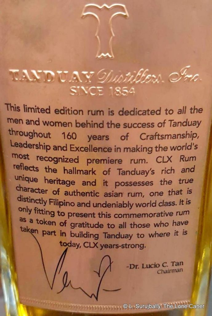 Tanduay CLX Chairman’s Reserve Philippine Rum – Review – The Lone Caner